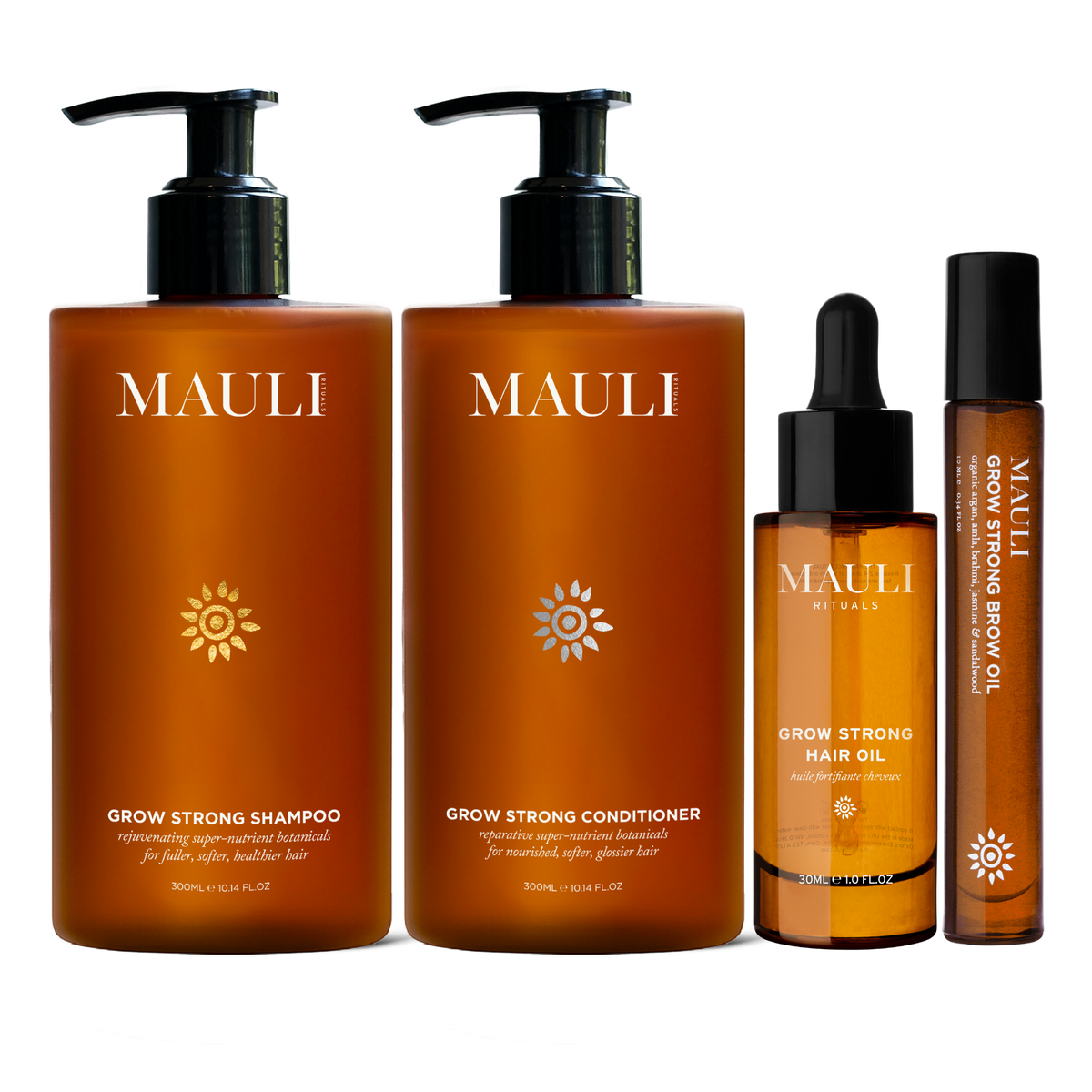 Grow Strong Complete Bundle - Shampoo, Conditioner, Hair Oil & Brow Oil ...